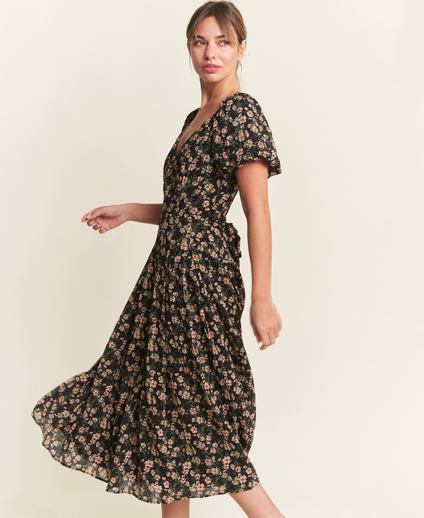 Logan Floral Midi Dress – Black – Daisy Shoppe - cute clothes & accessories
