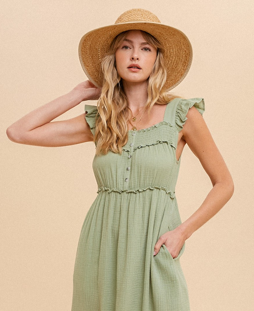 Emily Tiered Midi Dress – Sage – Daisy Shoppe - cute clothes & accessories