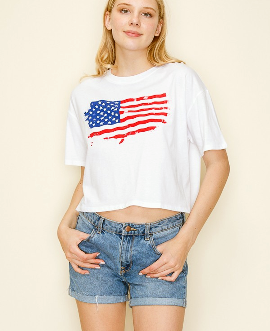 American Flag Graphic Crop Top – White – Daisy Shoppe - cute clothes ...
